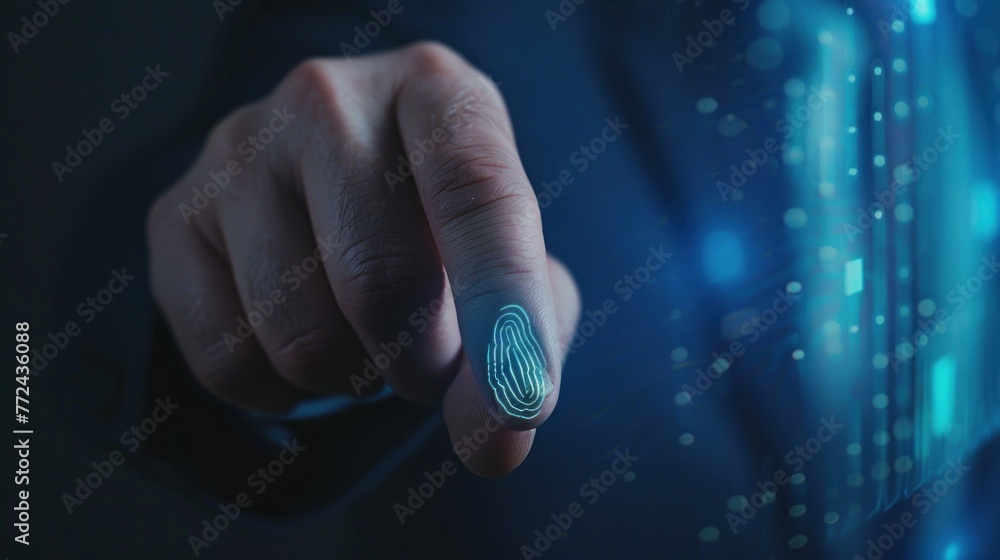 Biometrics, information, network data, security. Businessman's hand ...