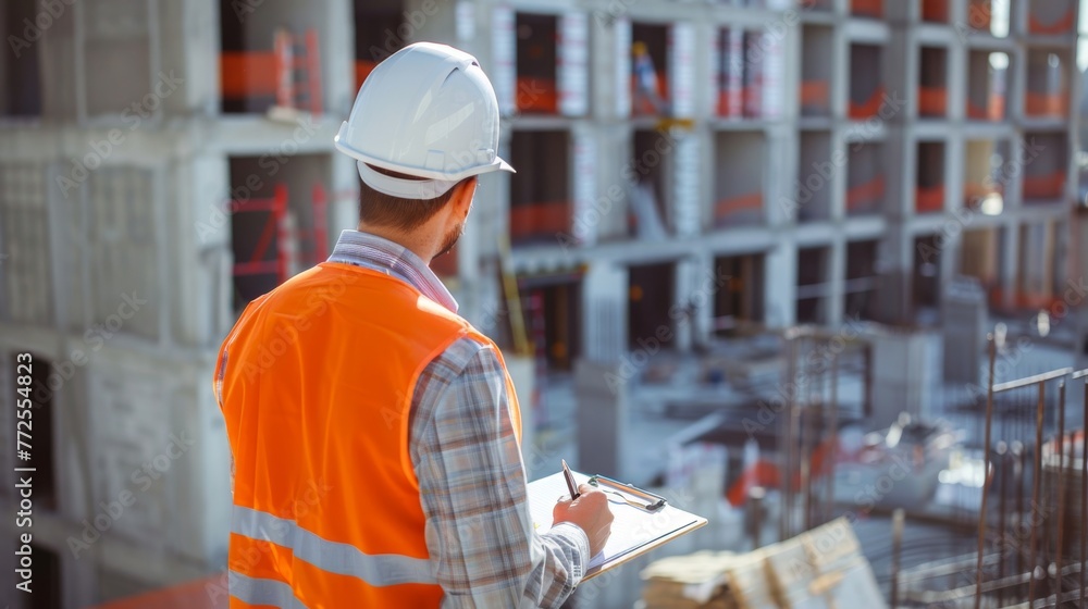 Construction site safety officer overseeing project development Stock ...