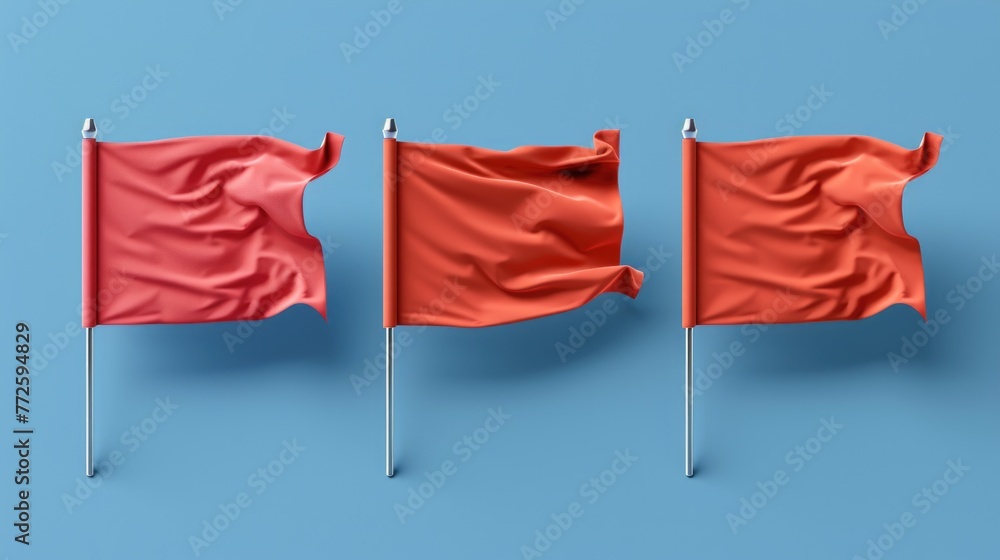 Three red flags are shown on a blue background. The flags are all ...