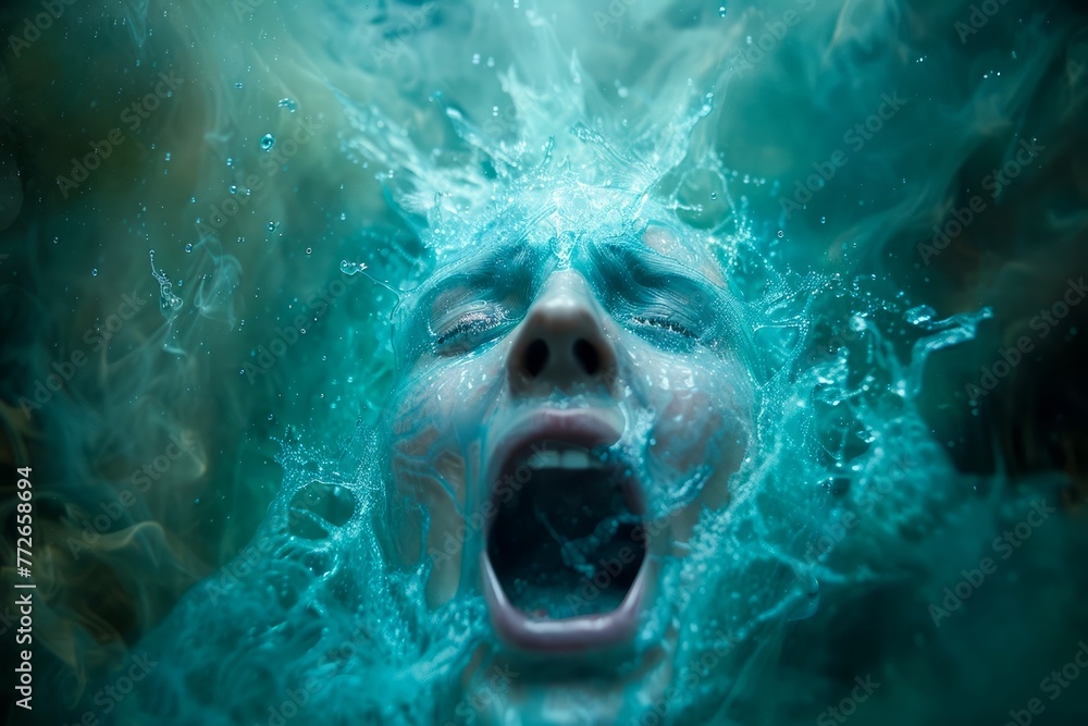 Intense Underwater Scene with Panicking Person Gasping for Air ...