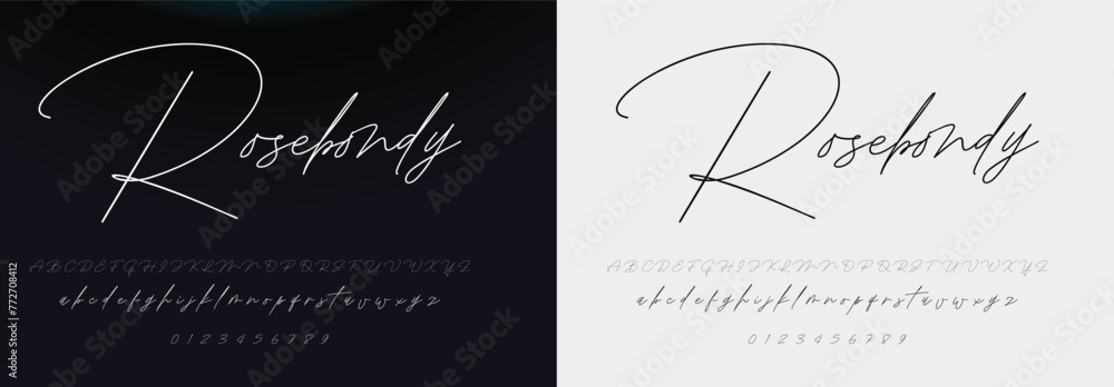 Lettering signature font isolated on grey background. brus style ...