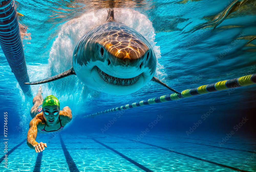 Paris Olympics 2024. Human swimmer races against Great White Shark in ...