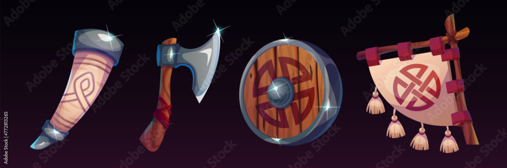 Image vectorielle Stock Viking magic game ui icons set. Cartoon vector ...