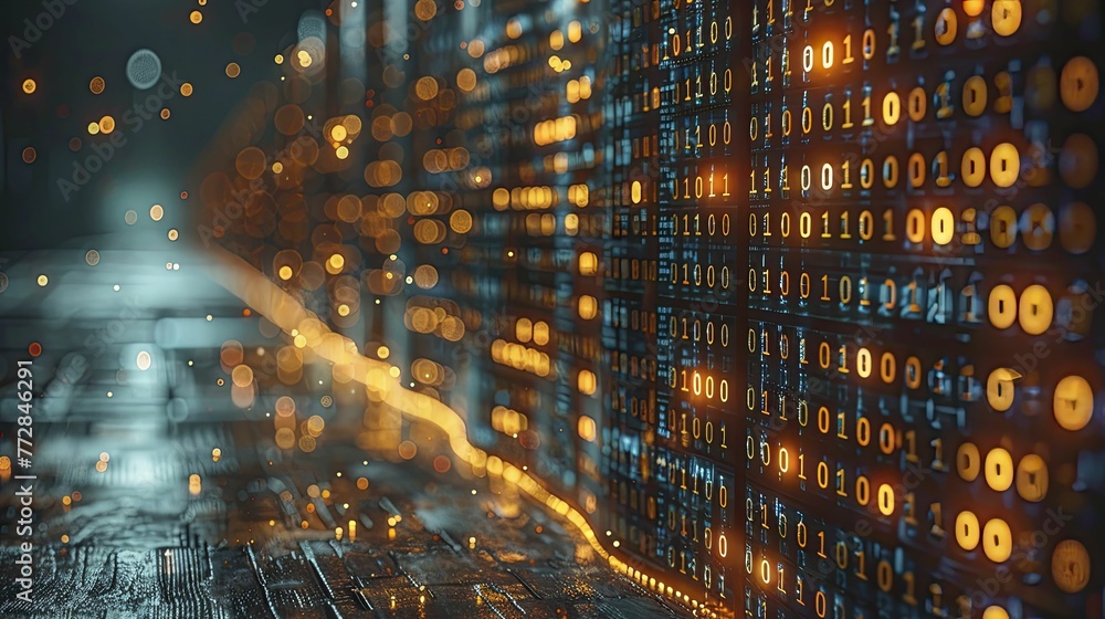 An innovative portrayal of a book transforming into binary code against ...