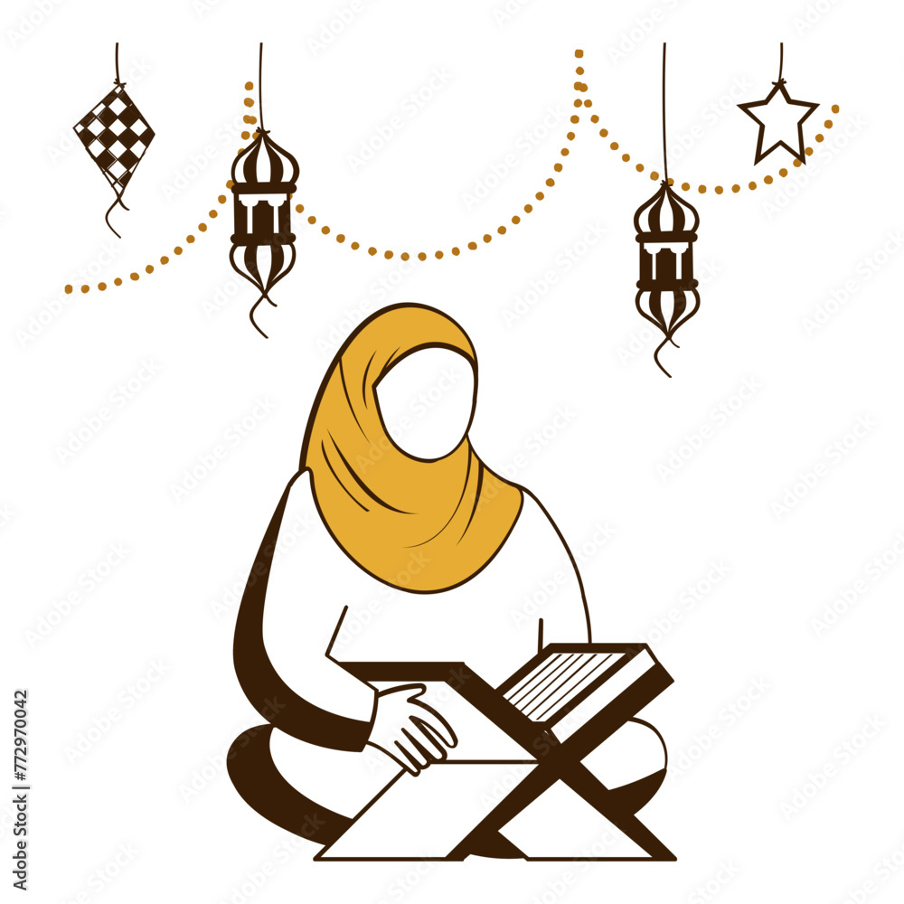 Muslim woman wearing hijab and reciting the Quran Concept,Arab Girl ...