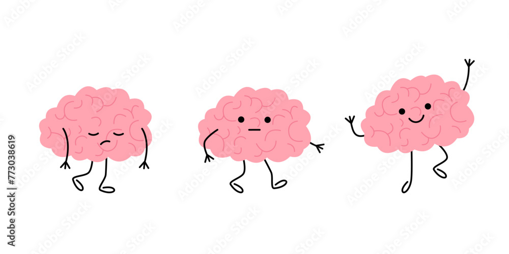 Level energy brain of person from low tired in full happy, cartoon ...