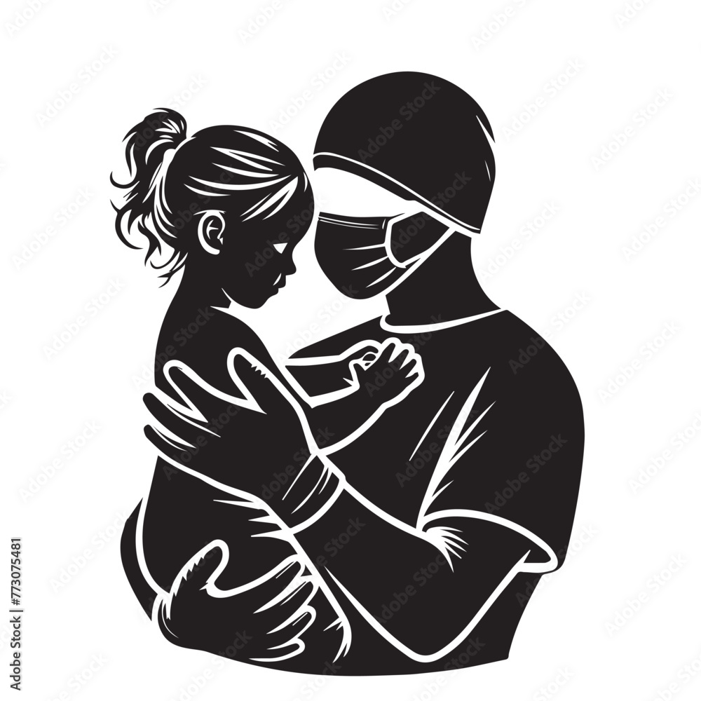 Vetor Hugging little girl before surgery silhouette image ,Hugging ...