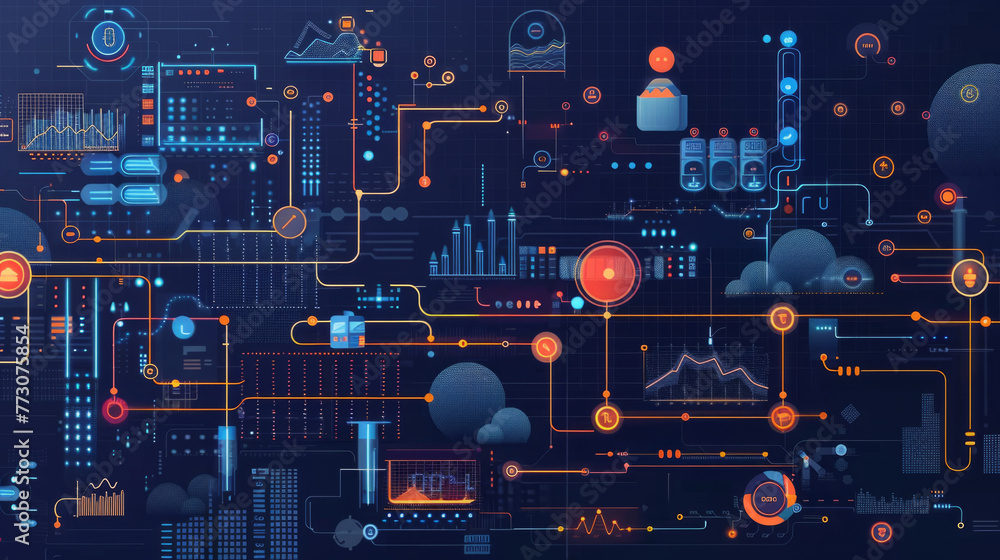 Operation management and control. Infographic. Futuristic digital ...