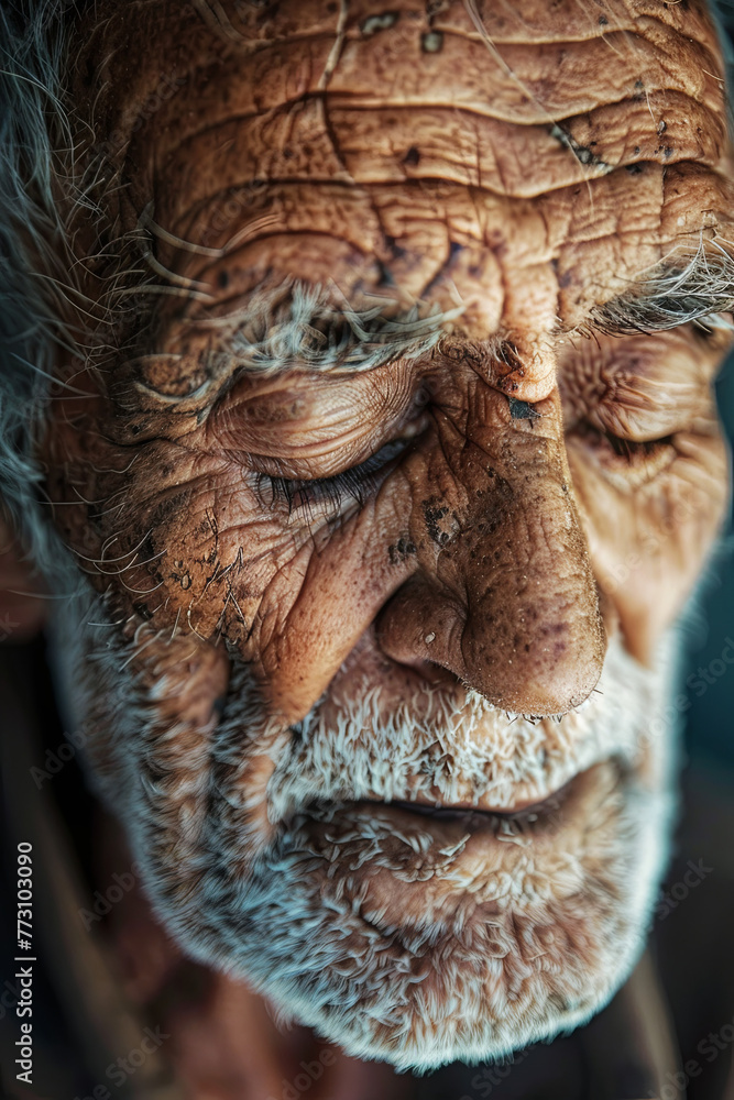 Senior Old Man Eyes Closed, Elderly People Portrait, Aged Face close up ...