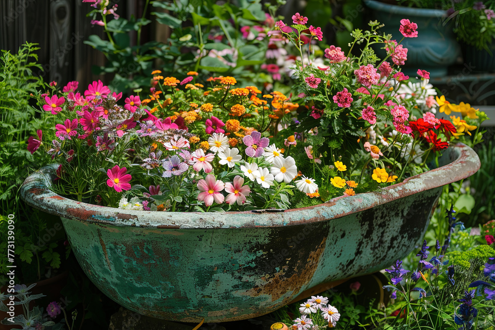Reused garden design ideas. Old basin turn into garden flower pots ...