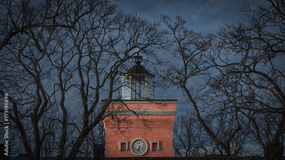 This clock tower is part of the suomenlinna forstress in the bay of the ...