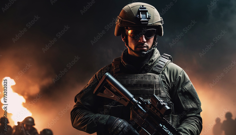 a modern soldier. A soldier in a hot spot. modern special forces. a ...