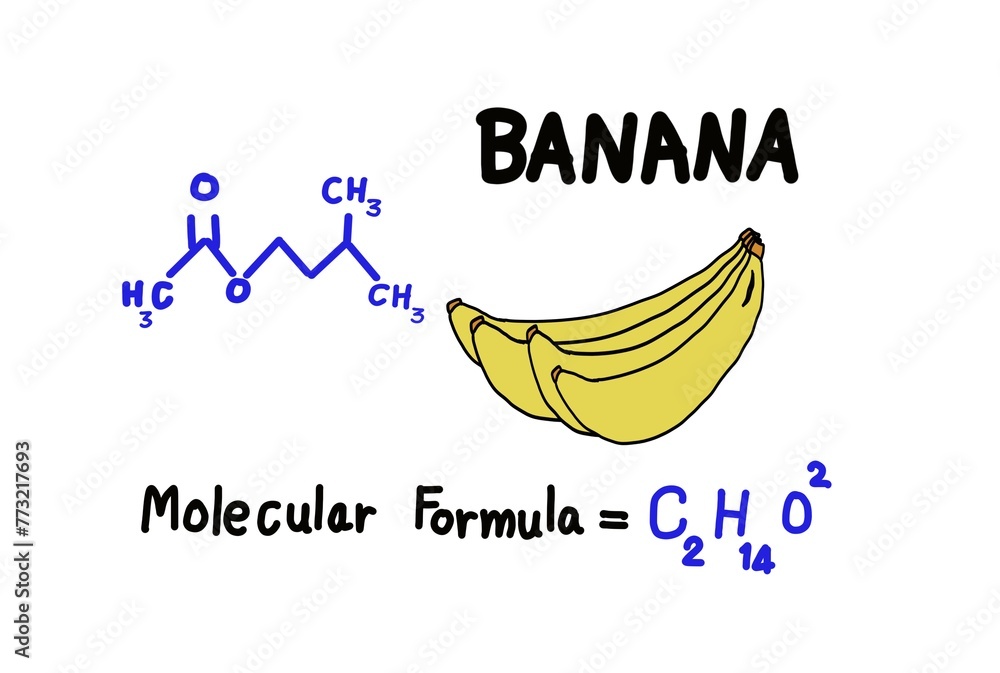 Hand drawn picture of banana with molecular formula. Concept ...