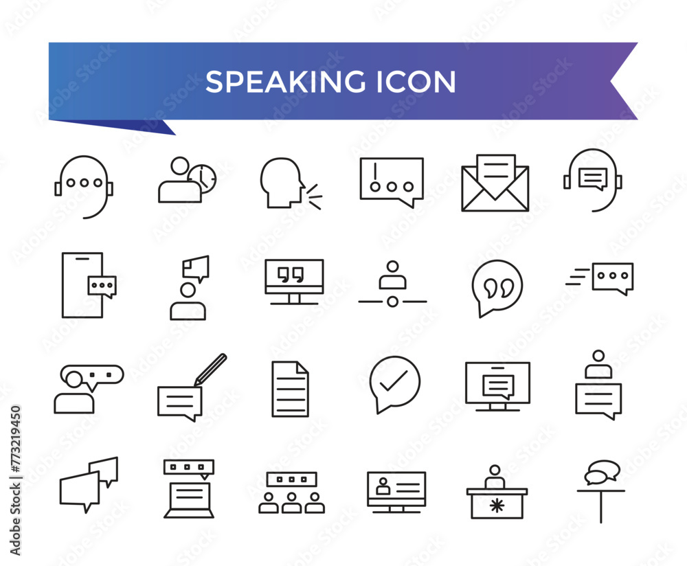Speaking icon collection. Communication icons collection. discussion ...