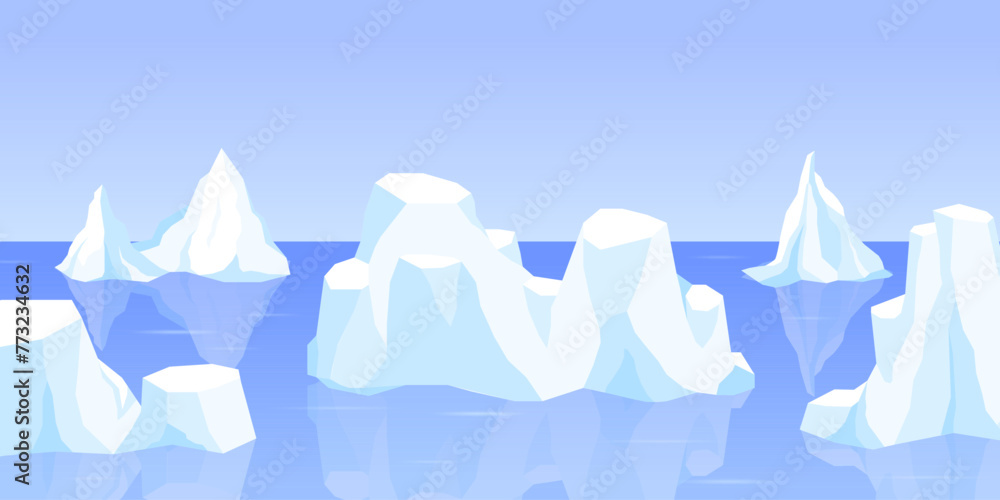 Drifting iceberg of frozen ocean water, crystal icy mountain with snow ...