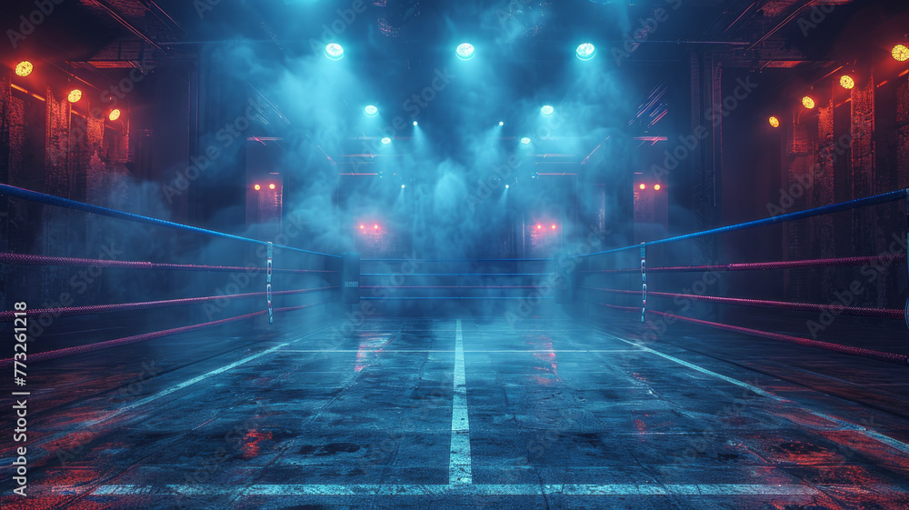 Стокова ілюстрація Epic empty boxing ring in the spotlight on the fight ...