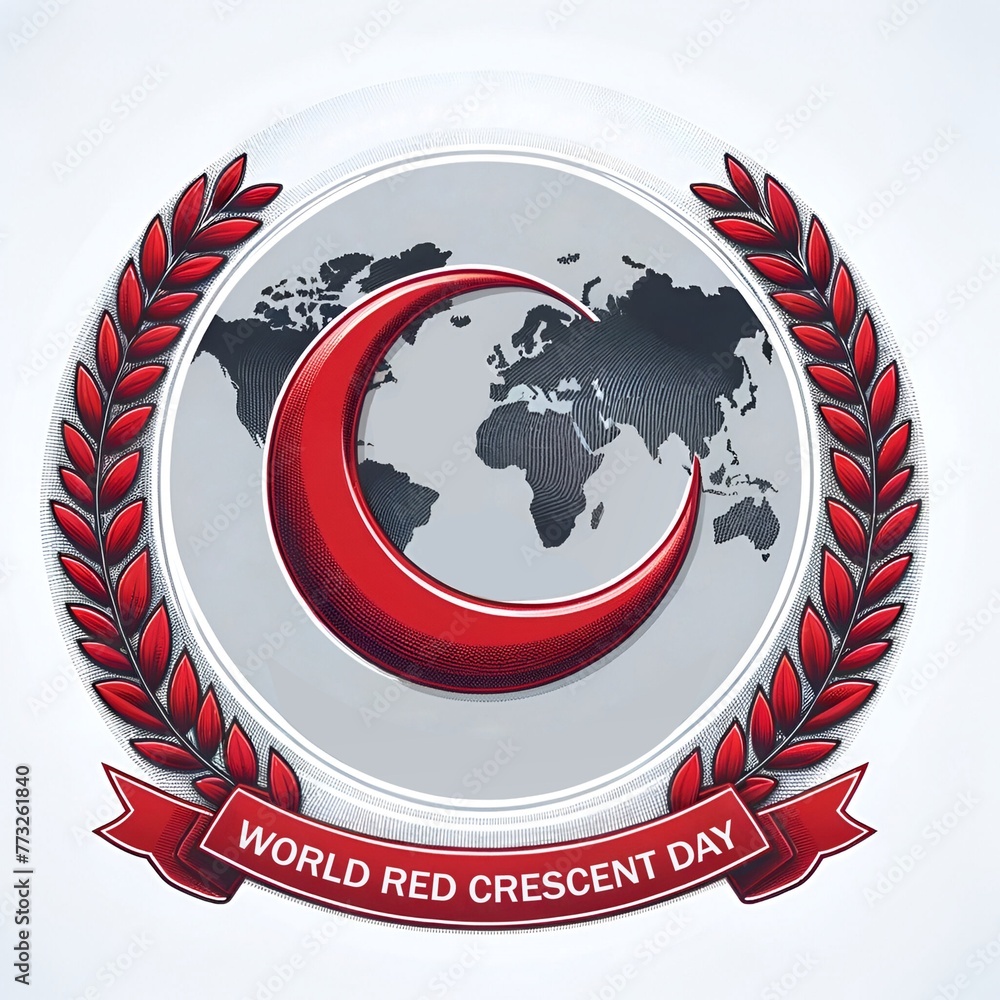 Illustration of red crescent in laurel wreath for world red crescent ...