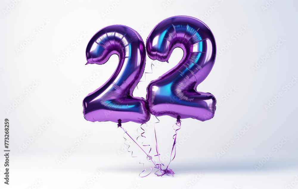 Number 2w twenty two made of blue purple inflatable balloons isolated ...