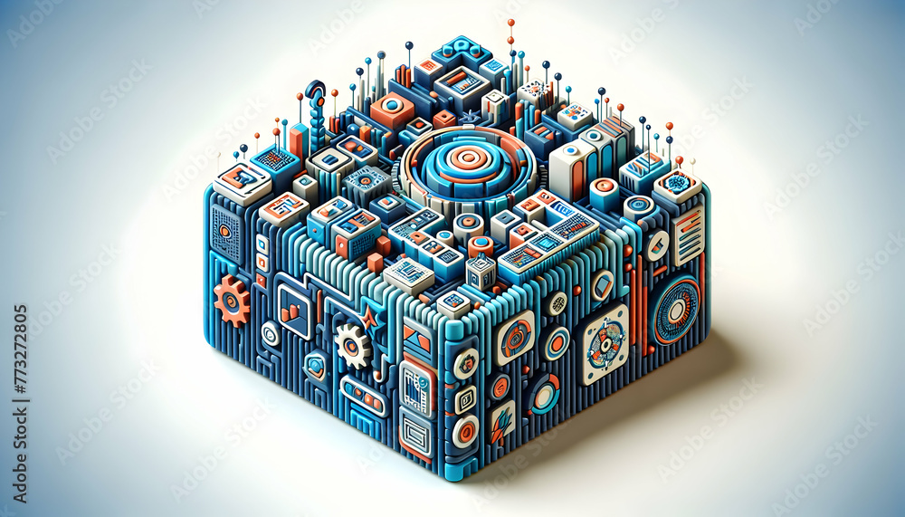 Ilustración de Stock 3d flat icon as Algorithmic Abstraction Abstract digital grid with ...