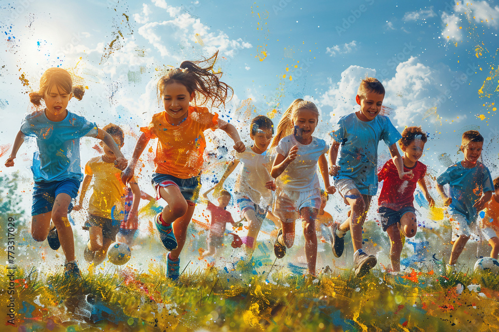 Artistic representations of children participating in sports and ...