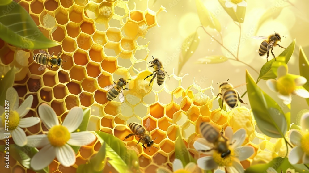 Honey bee life cycle stages from egg to adult in honeycomb, digital ...