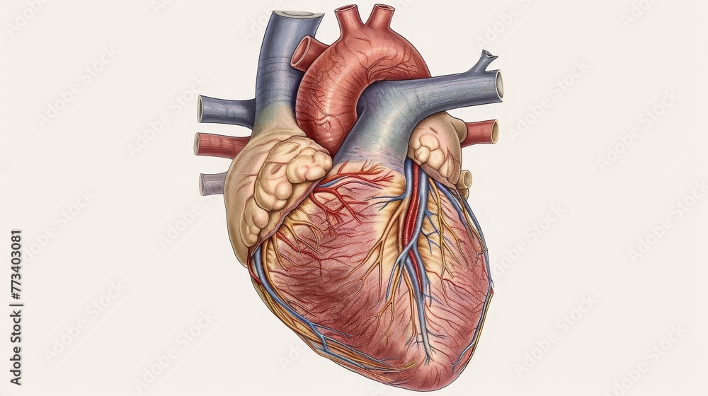 Human heart anatomy cross-section, detailed medical illustration of ...