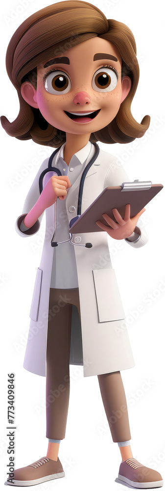Animated female doctor with clipboard clipart cut out on transparent ...