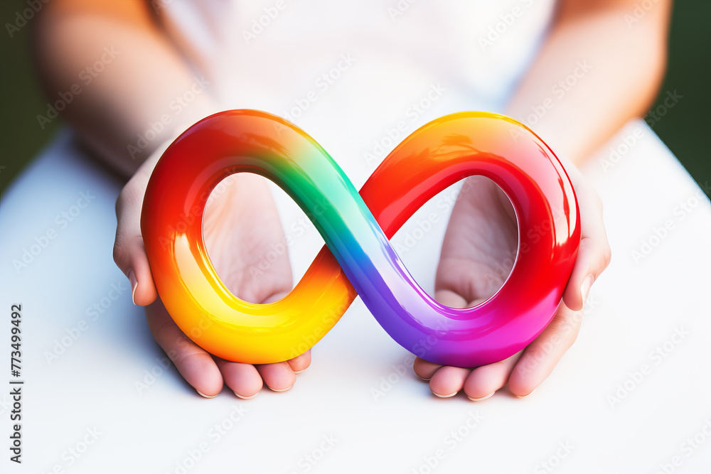 Autism infinity rainbow symbol sign in girl hand. World autism ...