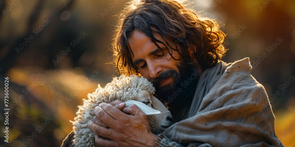 Shepherd Jesus Christ Caring for One Missing Lamb, jesus holds a sheep ...