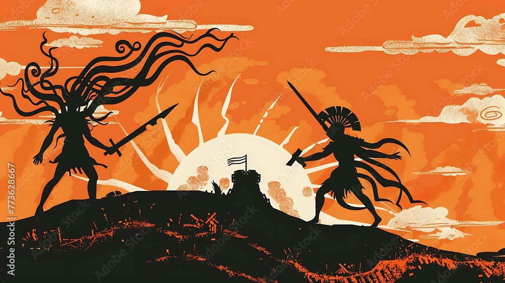 Ilustración de Stock Orange and black vector illustration of ancient ...