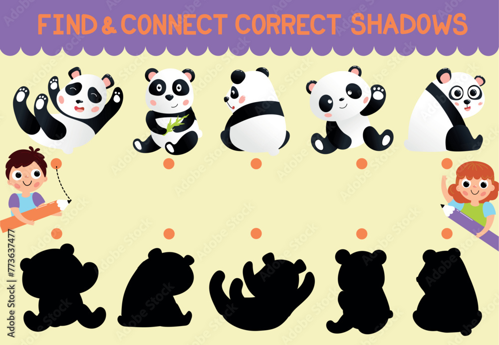 Vector de Stock Find and connect correct shadows. Fun educational game ...
