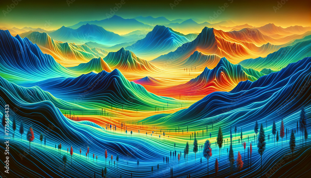 image that represents an abstract landscape, interpreted through heat ...