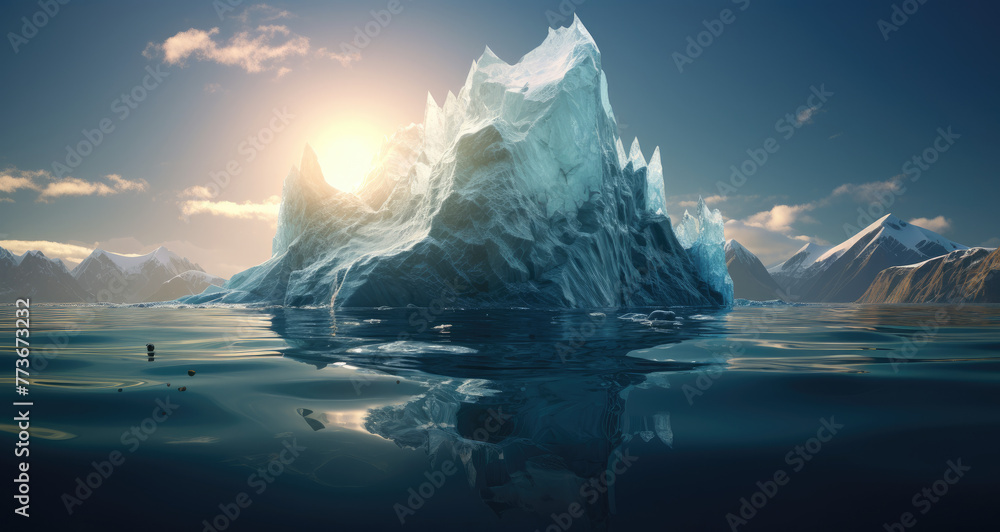 Big iceberg with its visible and underwater or submerged parts floating ...