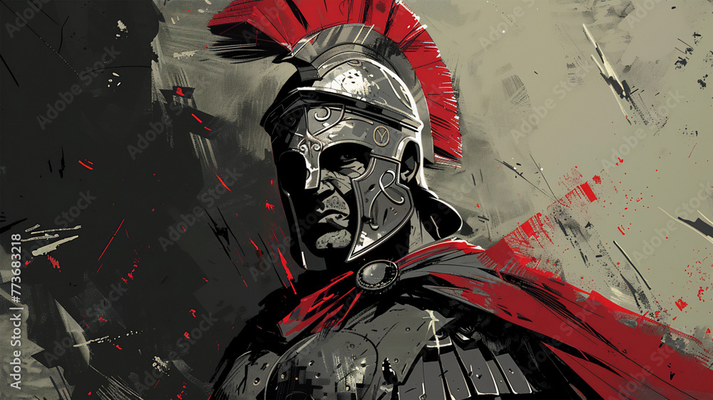 Brave Roman centurion, strength and power, battle-wounded face ...