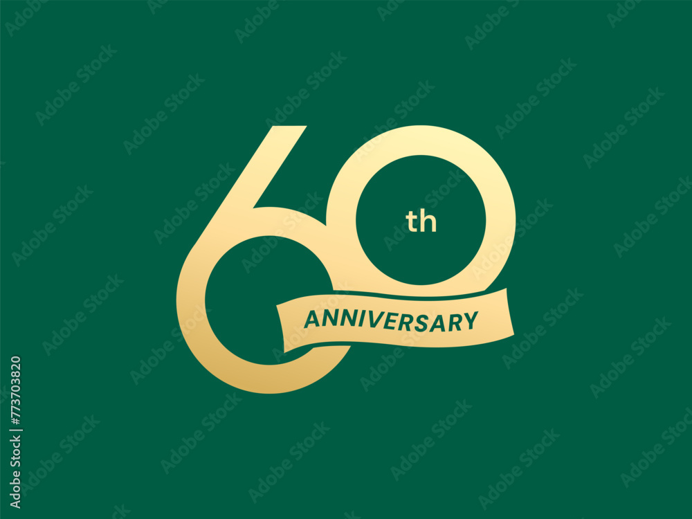 60th Anniversary luxury gold celebration with Ribbon Shape overlapping ...
