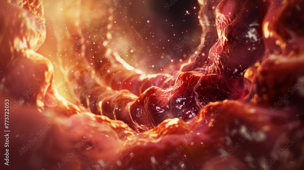 A dynamic abstract portrayal of the human digestive system with vibrant ...