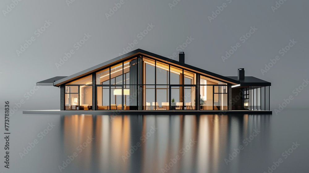 Photo Stock A 3D Max streamlined miniature house featuring a sleek ...