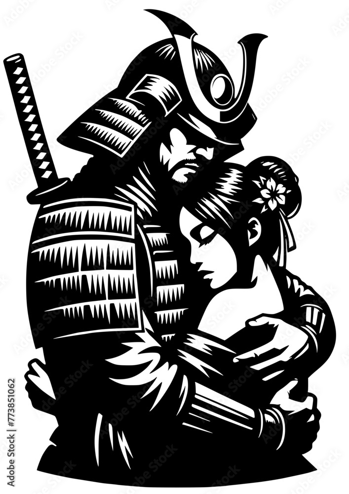Samurai warrior and geisha in embrace SVG, Samurai SVG, Geisha SVG ...