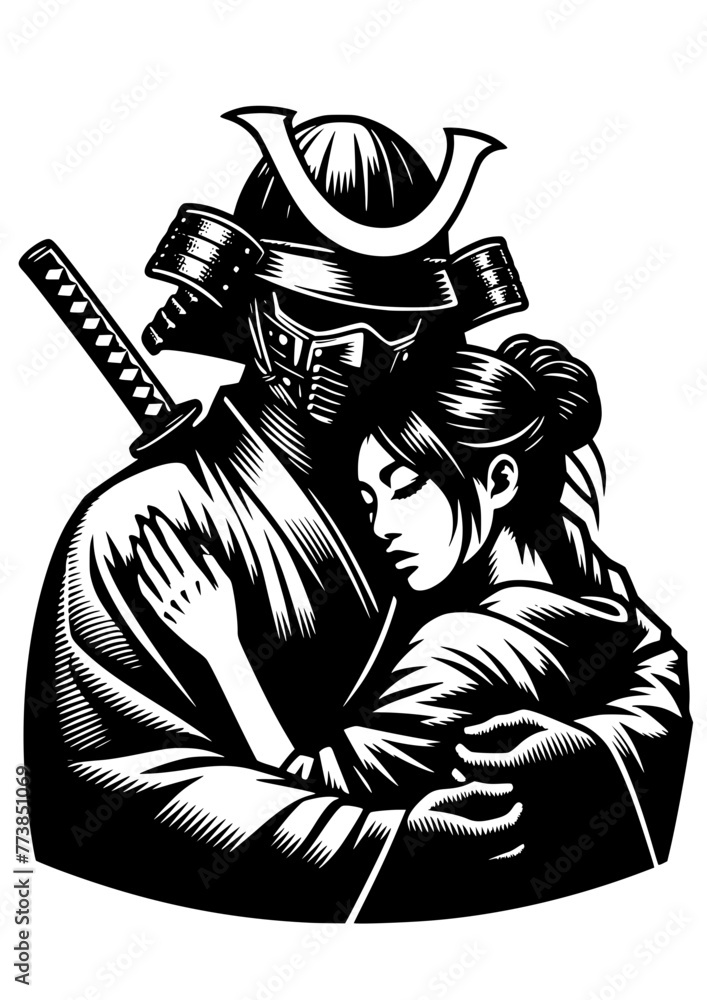 Vector de Stock Samurai warrior and geisha in embrace SVG, Samurai SVG ...