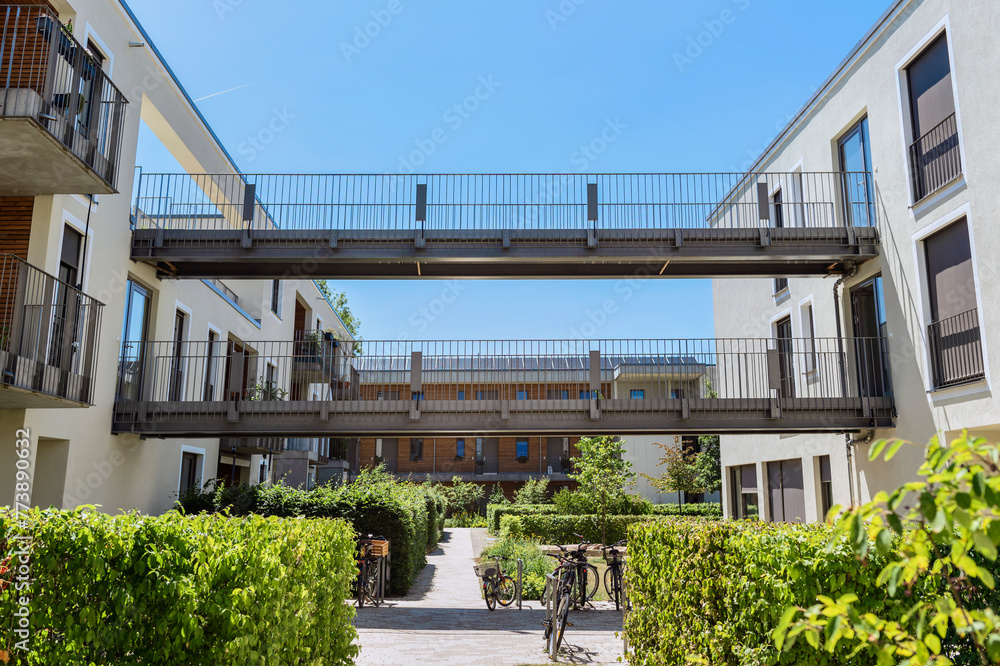 Residential Buildings Apatment Blocks with Bridge Between Houses and ...