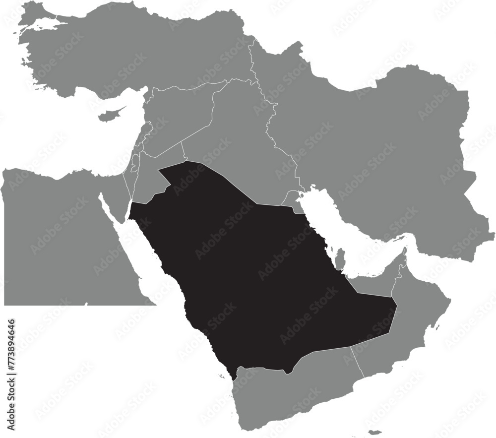 Black detailed blank political map of SAUDI ARABIA with white borders ...