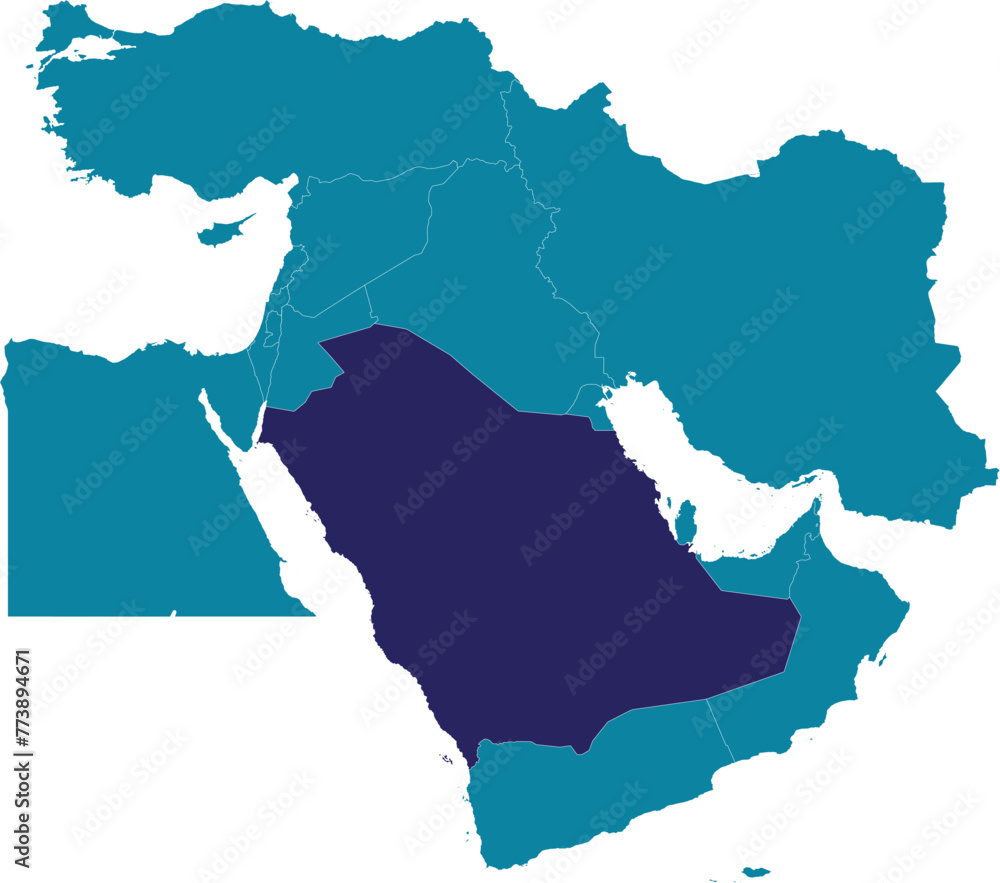 Purple detailed blank political map of SAUDI ARABIA with white borders ...