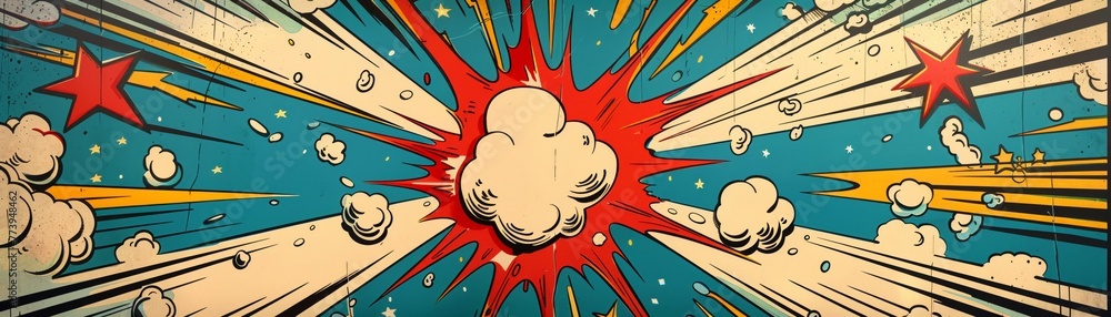 Retro comic page with stars and explosions, 1950s style, bold ...