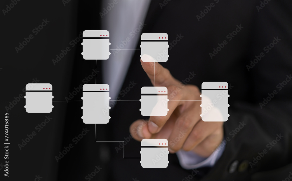 Stock-Foto „Human with process and workflows, flowchart, programmer ...