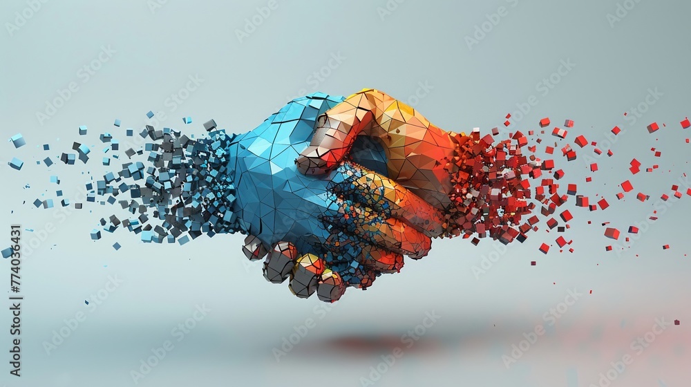 3D render icon A handshake between two characters representing ...