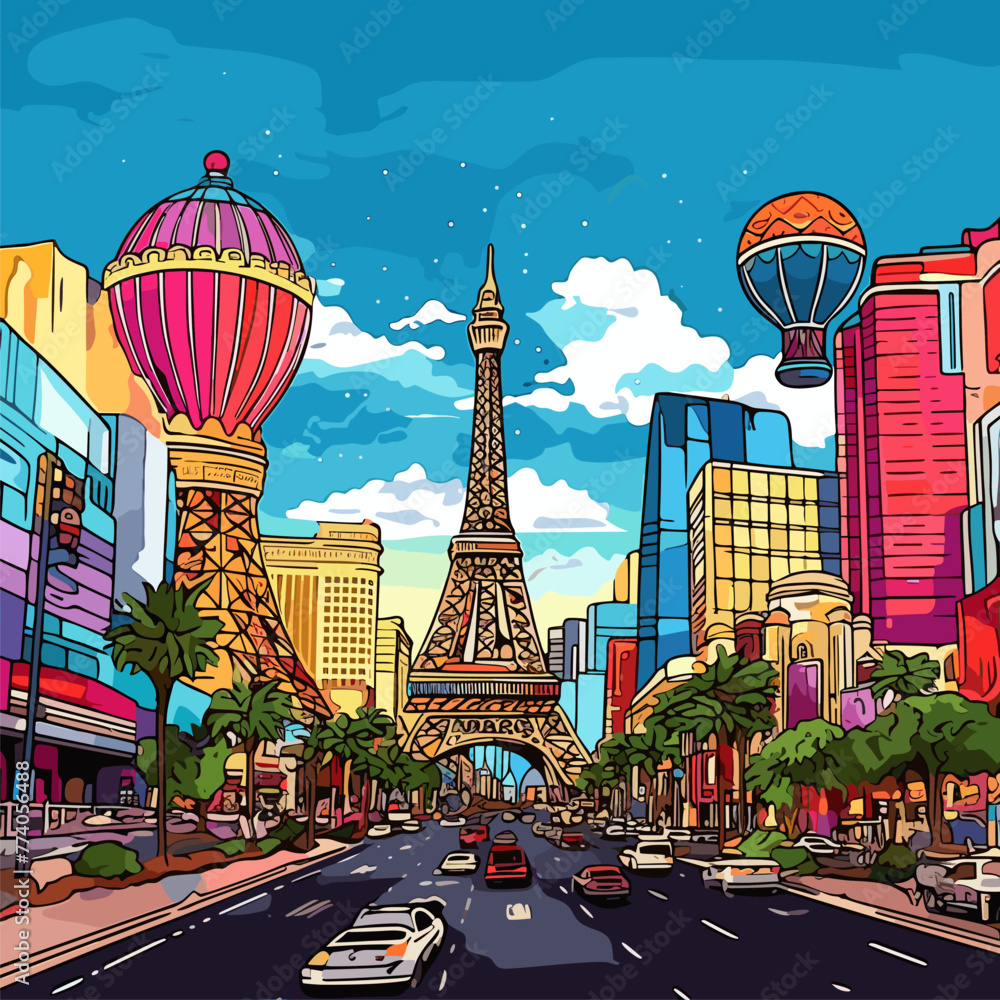 Las Vegas. Las Vegas hand-drawn comic illustration. Vector doodle style ...