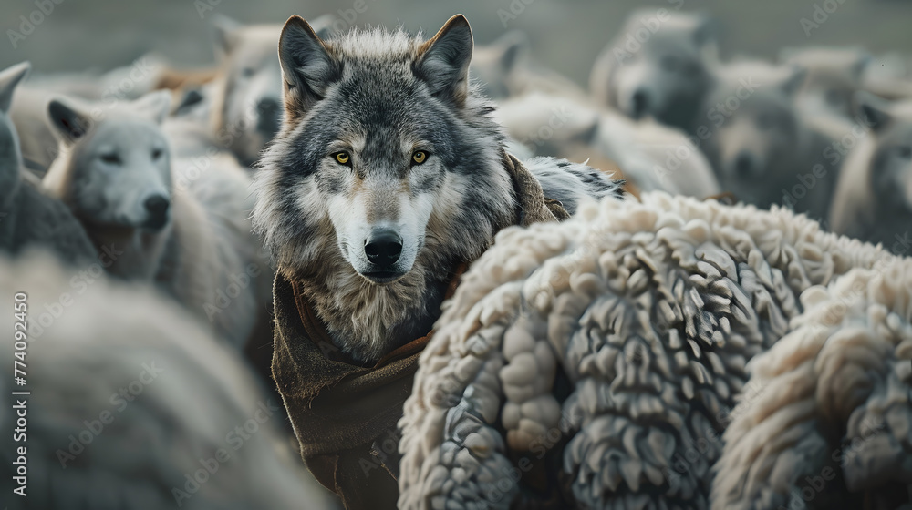 generated image of a wolf in sheeps clothing Stock Illustration | Adobe ...