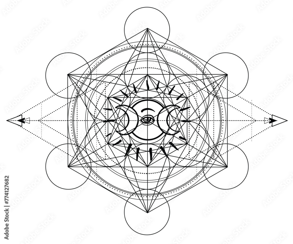 Metatron Cube. Moon pagan Wicca moon goddess symbol. Three-faced ...