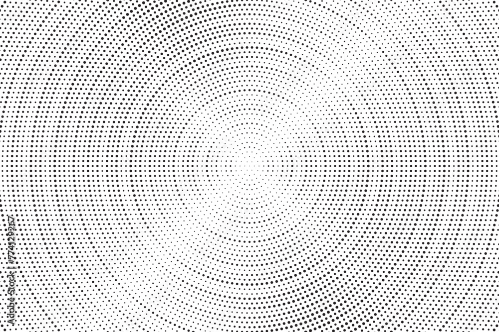 Radial halftone gradient background. Dotted concentric texture with ...