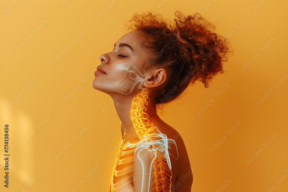 Hernia of the cervical spine, neck pain, woman suffering from backache ...